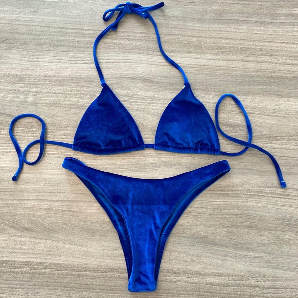 Women’s Velvet Royal Blue Triangle Bikini Top With Bo… - Gem